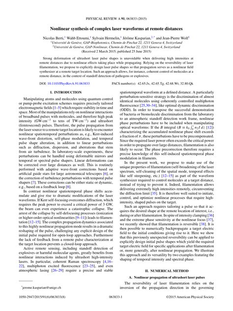 Pdf Non Linear Synthesis Of Complex Laser Waveforms At Remote Distances
