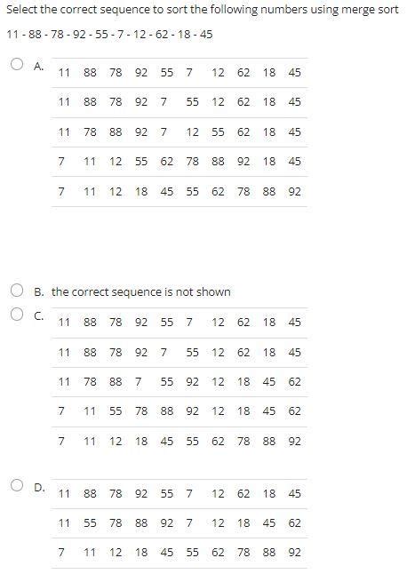 Solved Select The Correct Sequence To Sort The Following