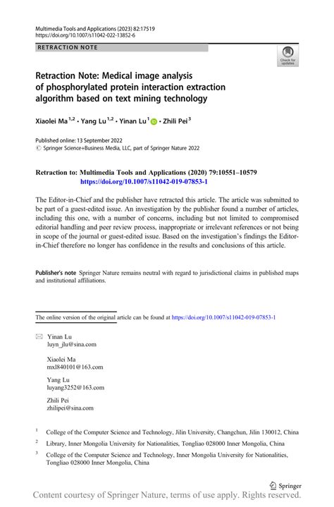 Retraction Note Medical Image Analysis Of Phosphorylated Protein