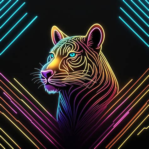 Premium Photo Tiger In Neon Style On Dark Background Tiger In Neon