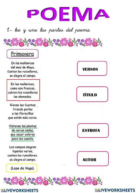 Partes Del Poema Interactive Worksheet Actividades De Poesía Poemas