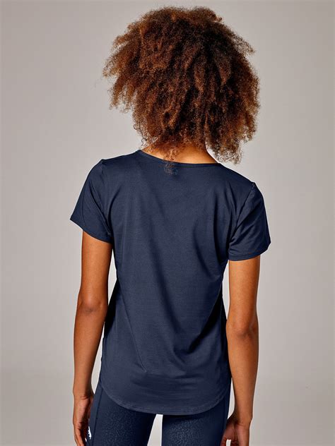 Womens Navy Running Top Running Bare On Your Marks Tee