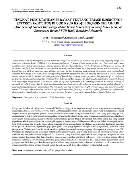 Pdf Tingkat Pengetahuan Perawat Tentang Triase Emergency Severity