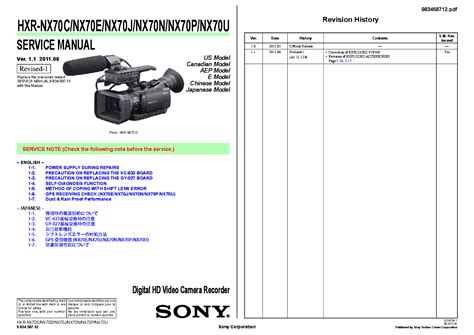 SONY HXR NX C E J N P U VER SM Service Manual Download Schematics Eeprom Repair Info For