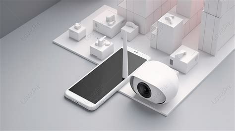 구내 보안 보안 카메라에 연결된 모바일 장치의 향상된 3d 렌더링 3d 배경 휴대전화 배경 Cctv 카메라 배경 이미지 Hd 3d 휴대전화 Cctv 카메라 배경