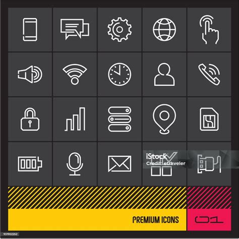 휴대 전화 메뉴 선 벡터 아이콘입니다 웹 아이콘 세트입니다 Sim 카드에 대한 스톡 벡터 아트 및 기타 이미지 Sim 카드 Usb 케이블 기어 기계 부분 Istock