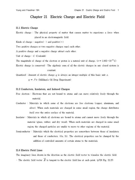 21 Electric Charge And Electric Field학생 Pdf Electric Charge Electric Field