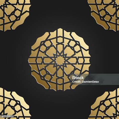 방사형 장식품이있는 금색의 이음새가 없는 이슬람 패턴 라마단 카렘 장식 장식품 벡터 일러스트 레이 션 3차원 형태에 대한 스톡 벡터 아트 및 기타 이미지 Istock