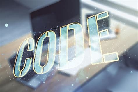 Premium Photo Creative Code Word Sign And Modern Desktop With Pc On