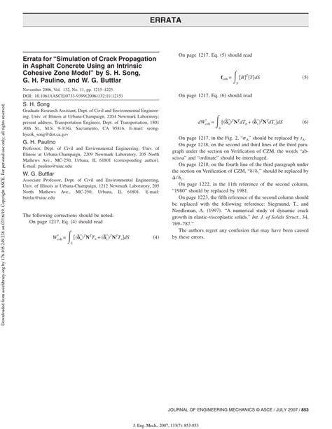 Pdf Errata For “simulation Of Crack Propagation In Asphalt Concrete Using An Intrinsic