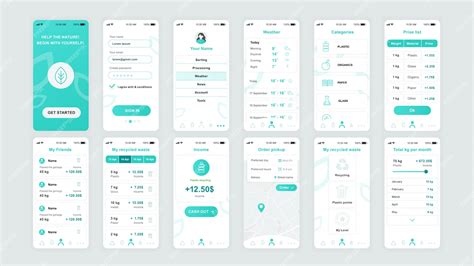 Набор экранов Ui Ux Gui плоский шаблон приложения Ecology Премиум векторы