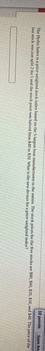 Solved 10 Points Save And The Hydro Index Is A