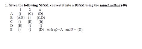 solved 1 given the following nfsm convert it into a dfsm