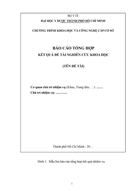 Mau CS NT BCTH good Hình Mẫu bìa báo cáo tổng hợp kết quả nhiệm vụ BỘ Y TẾ ĐẠI HỌC Y