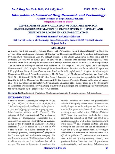 Development And Validation Of Hplc Method For Simultaneous Estimation Of Clindamycin Phosphate