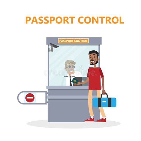 Customs Officer Typographic Header Passport Control At The Airport Stock Vector Illustration