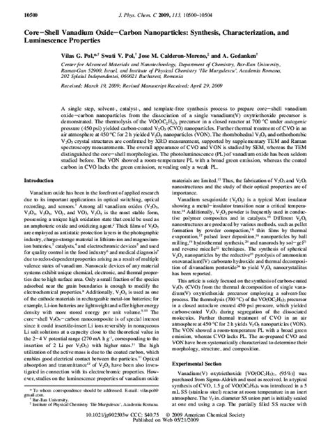 Pdf Core−shell Vanadium Oxide−carbon Nanoparticles Synthesis