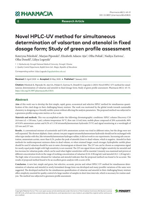 Pdf Novel Hplc Uv Method For Simultaneous Determination Of Valsartan