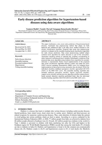 Early Disease Prediction Algorithm For Hypertension Based Diseases Using Data Aware Algorithms
