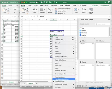Excel 365mac Os 1201 Pivot Table Copy Paste As Values Rather Than