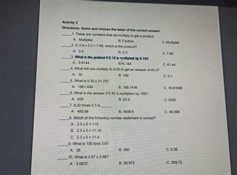 Solved Activity 3 Directions Solve And Choose The Letter Of The Correct Answer 1 These Are
