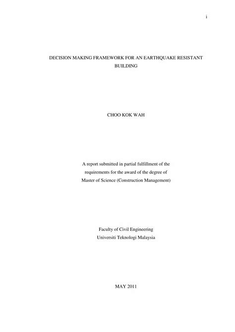 Pdf I Decision Making Framework For An Earthquake Eprintsutmmyid