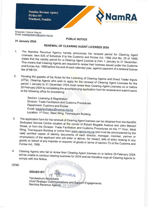 Namibia Revenue Agency On Linkedin 📌 Public Notice Renewal Of
