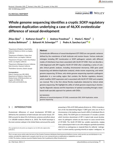 PDF Whole Genome Sequencing Identifies A Cryptic SOX Regulatory Element Duplication