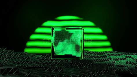 Seamless Loop Retro Wave Style Rotating Cube And Grid Abstract Background Stock Footage Video