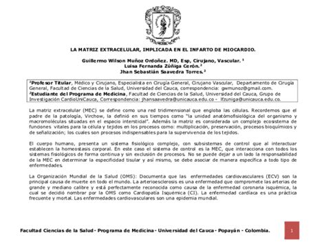 Pdf La Matriz Extracelular En El Infarto De Miocardio