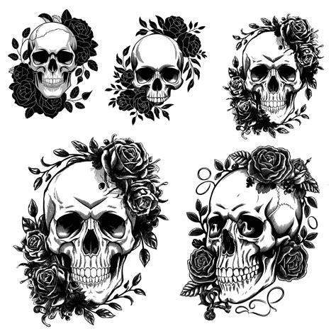 5 Skull With Flower Vector Icon For Halloween Masterbundles