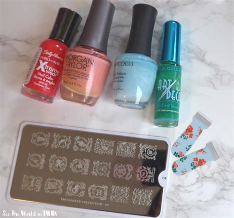 Manicure Monday Eclectic Coral Stamped Floral Nails See The World In Pink