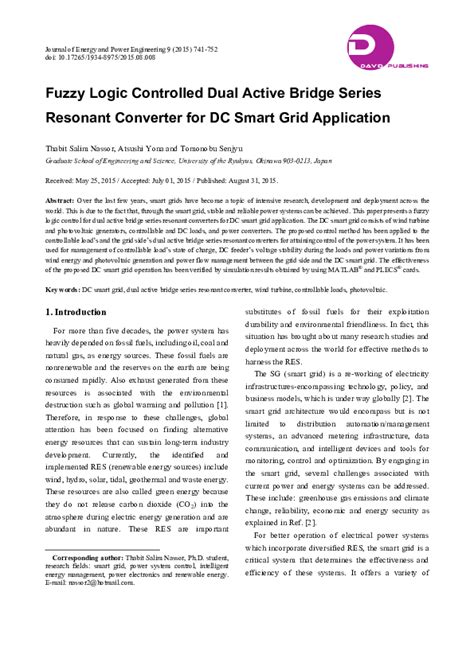Pdf Fuzzy Logic Controlled Dual Active Bridge Series Resonant