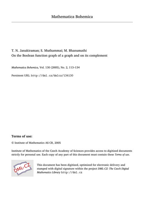 Pdf On The Boolean Function Graph Of A Graph And On Its Complement