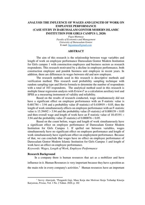 Solution Journal Of Analysis The Influence Of Wages And Length Of Work