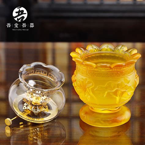 琉璃莲花油灯灯盏供佛灯长明灯佛灯佛堂佛前供灯家用液体酥油灯 虎窝淘