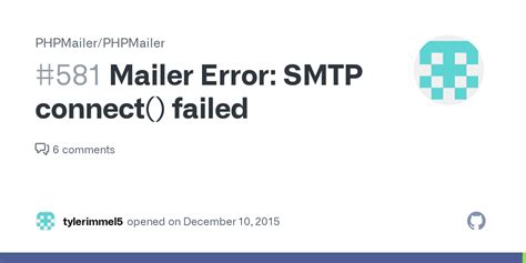 Mailer Error Smtp Connect Failed · Issue 581 · Phpmailerphpmailer