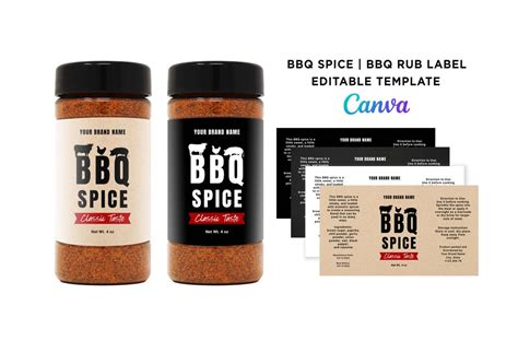 Printable Bbq Spice Wrap Label Design Barbeque Rub 8oz 6oz 4oz Bbq Spice Jar Barbeque Bottle