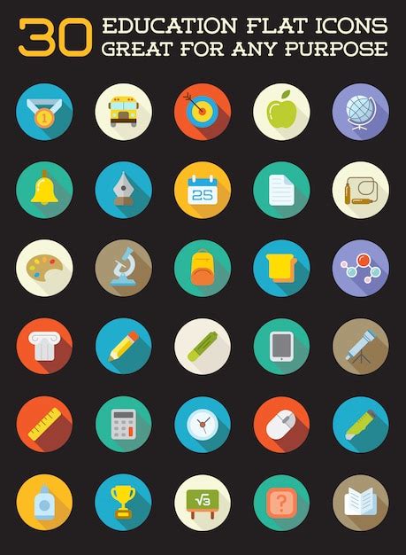 Conjunto De Iconos Planos De Educación Vector Vector Premium
