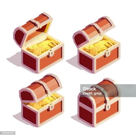 금화로 가득 찬 해적 상자를 열고 닫았습니다 아이소메트릭 벡터 일러스트레이션 금 금속에 대한 스톡 벡터 아트 및 기타 이미지 금 금속 금색 등측투영법 Istock