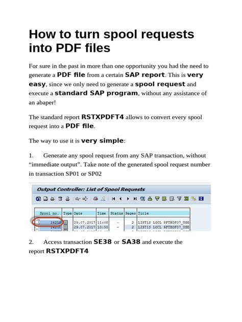 Sap How To Turn Spool Requests Into Pdf Files Pdf