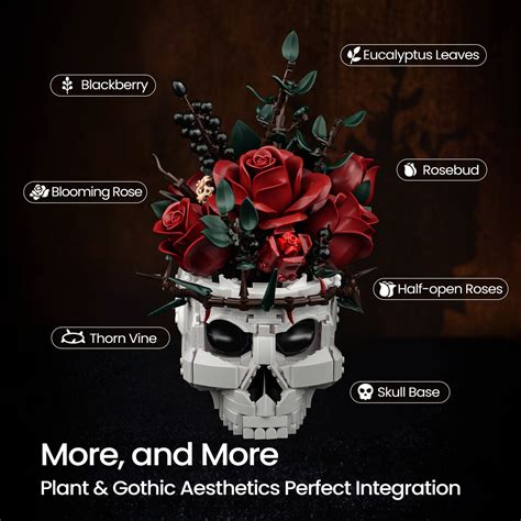 Gothic Skull Red Rose Bouquet Building Block Set Supreowls