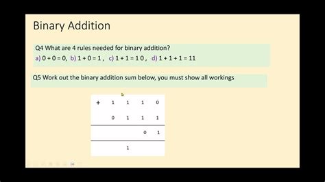 Q4 And Q5 Ks3 Computer Science Binary Addition And Extra Practise Questions Youtube