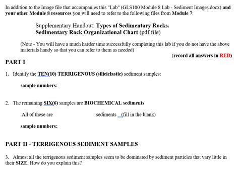 Solved Part Ii ﻿terrigenous Sediment Samplesalmost All The