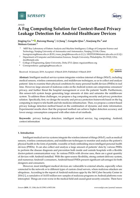 Pdf A Fog Computing Solution For Context Based Privacy Leakage