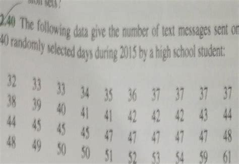 Solved 2 40 The Following Data Give The Number Of Text Messages