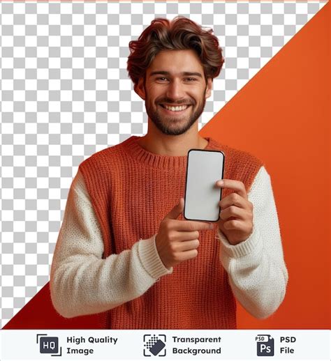 Premium Psd Psd Picture Mobile App Advertisement Handsome Excited Man Showing Pointing At