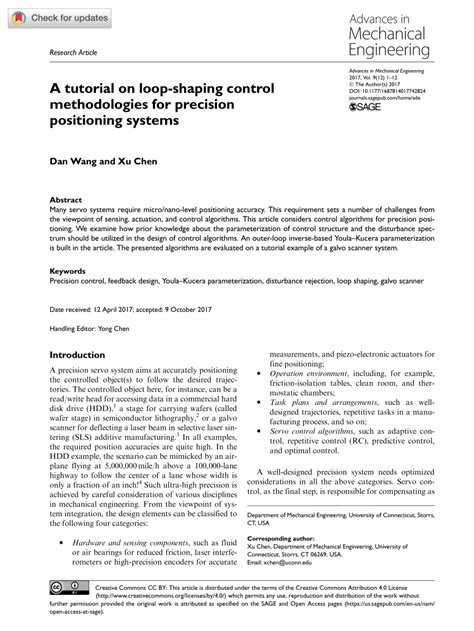 Pdf A Tutorial On Loop Shaping Control Methodologies For Precision Positioning Systems