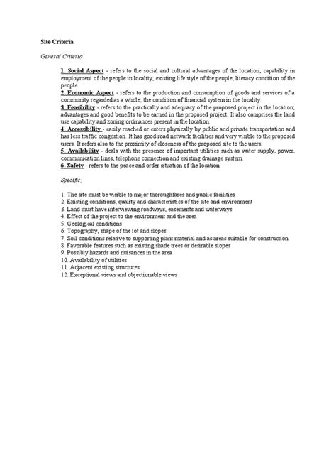 Site Criteria And Selection Pdf