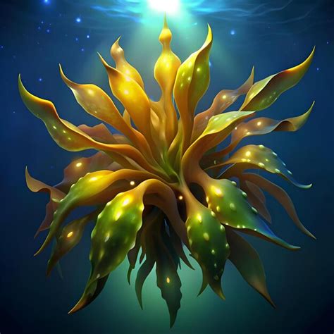 A Mesmerizing 3d Illustration Of A Glowing Kombu Seaweed Featuring